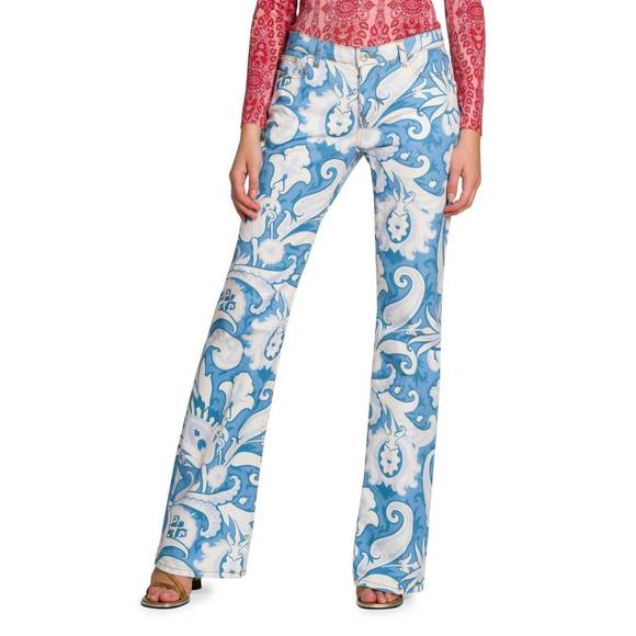 Etro | Jeans | New Etro Printed Denim Straightleg Jeans In Blue Multi ...
